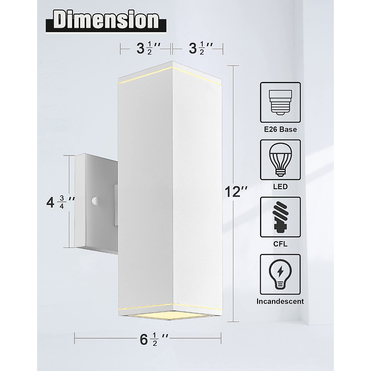 Ken & Ricky Outdoor Wall Lights, Modern Exterior Up and Down Wall Sconces, Square Porch Lights Outdoor Wall with Sanded White Finish - 2 Pack