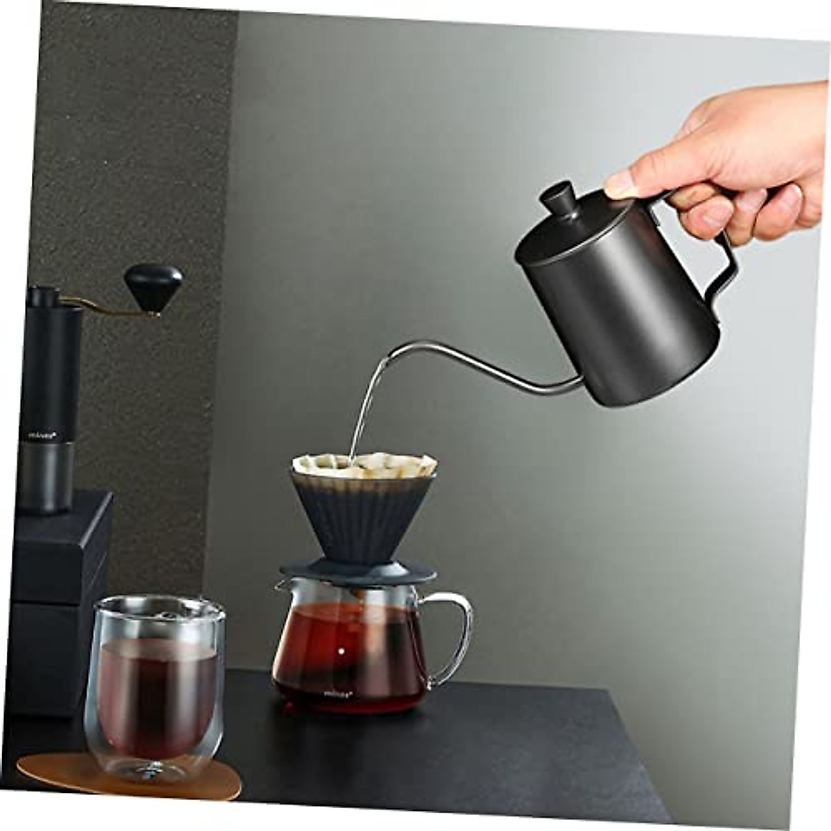 GRADENEVE 1pc Coffee Maker Stainless Tea Kettle Vintage Espresso Machine Kettle for Gas Stove Retro Coffee Maker Tea Dispenser Kettle for Coffee 304 Stainless Steel Black