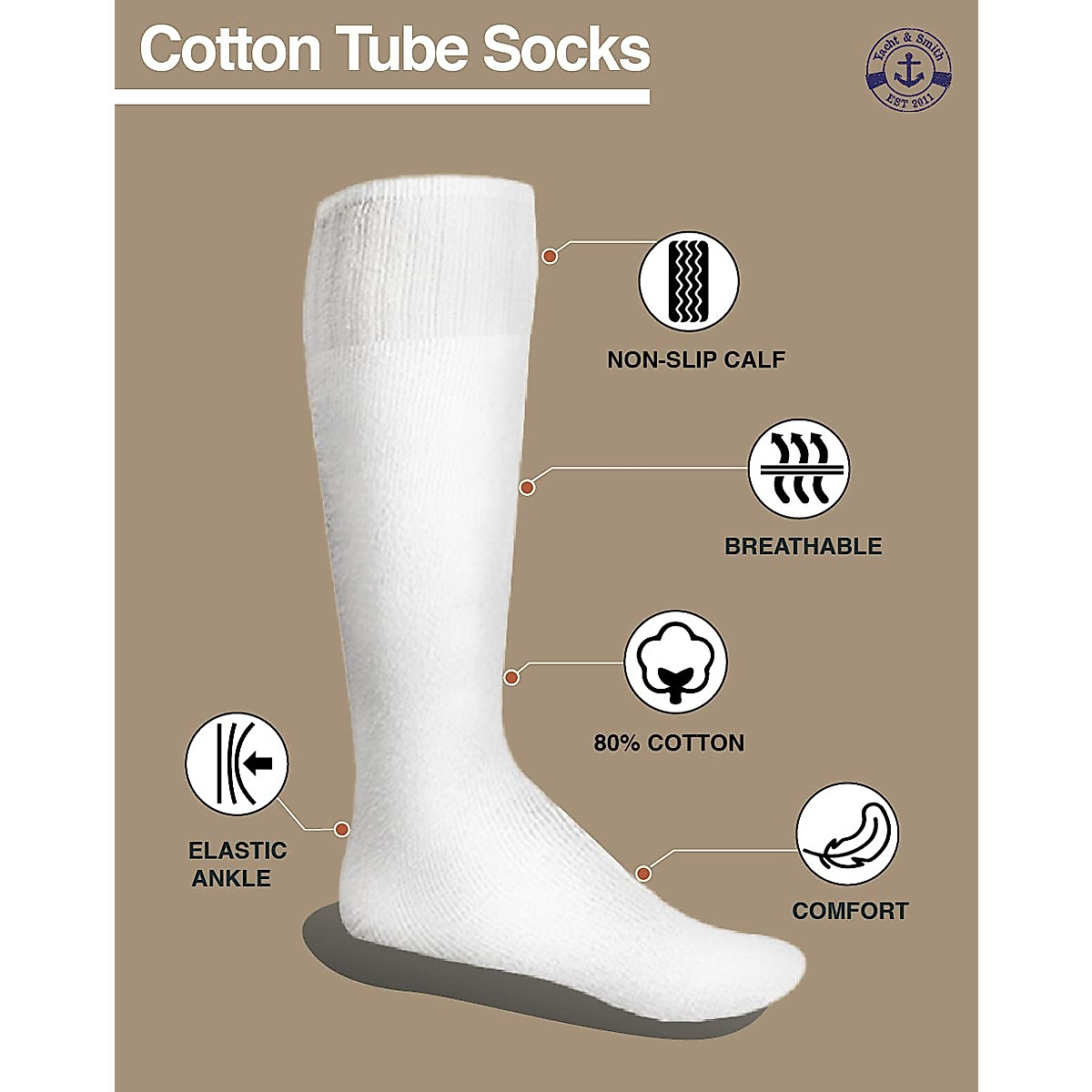 Yacht & Smith Men's & Women's Wholesale Bulk Cotton Tube Socks, Referee Style, by SOCKS'NBULK