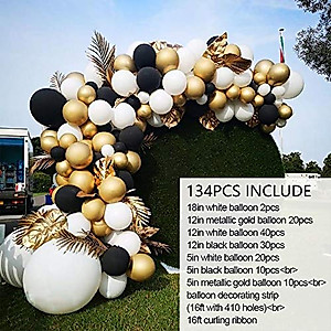 Black and Gold Balloon Arch Garland Kit-Macaron Black Balloon Metallic Gold Balloon White Balloon 132Pcs for Independence Day Birthday,Fiesta,Wedding,Christmas and Engagement.