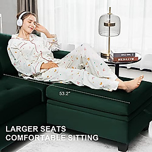 Belffin Velvet U Shaped Sectional Sofa Couch with Storage Ottoman Convertibel Sectional Sofa with Reversible Chaises Green