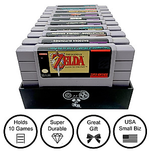 Collector Craft Black Game Organizer Compatible with Nintendo SNES Cartridge, Dust Cover, Cartridge Holder, Super Nintendo Entertainment System