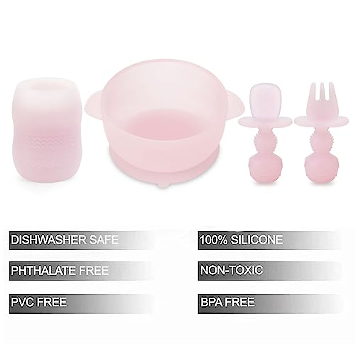 PandaEar Silicone Baby Utensils Set - Baby Bowl with Suction, Tiny Toddler Cup, and Self-Feeding Spoon Fork - Baby-Led Weaning Supplies for First Stage Infants (6 Months+)