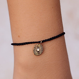 Pura Vida Bracelet Gold Sun Ray Charm Bracelet - Adjustable Bracelet with Waterproof Band, String Bracelet for Women - Stackable Bracelets, Handmade Braceletss - Black