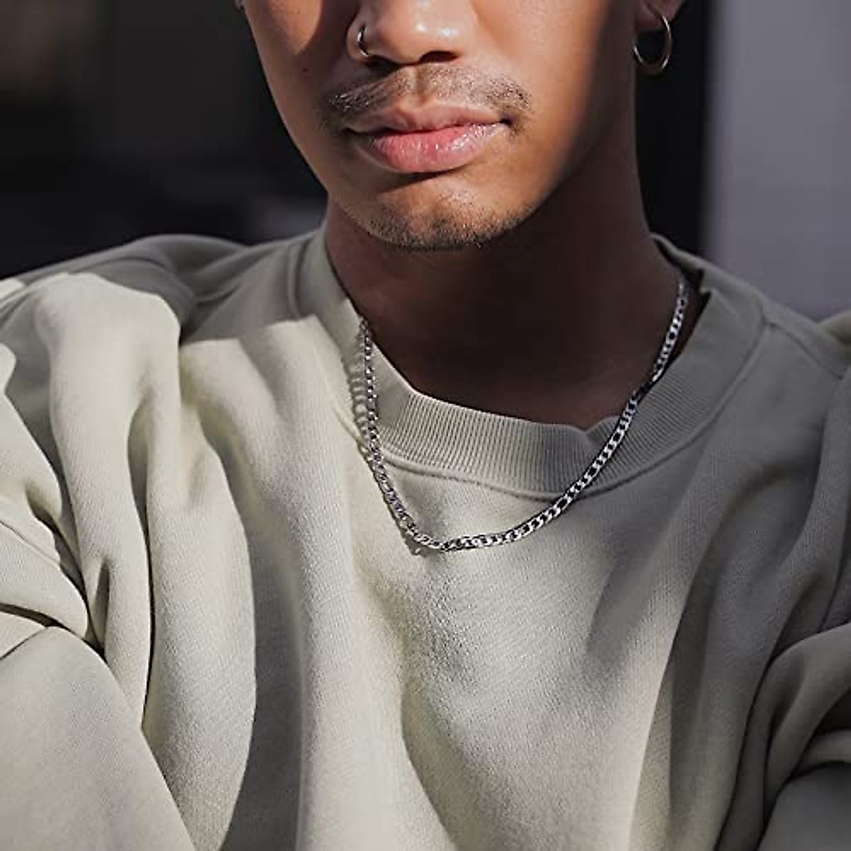 Monily Chain Necklace for Men 4MM 16 Inches Stainless Steel Figaro Link Chain for Women Boys