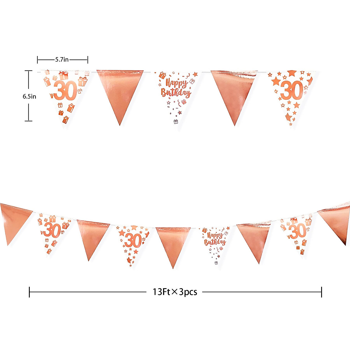 40Ft Rose Gold 30th Happy Birthday Banner Bunting Triangle Flag Pennant Garland for Womens 30th Birthday Decorations Cheers to 30 Years Dirty Thirty 30 & Fabulous Birthday Party Sign Decor