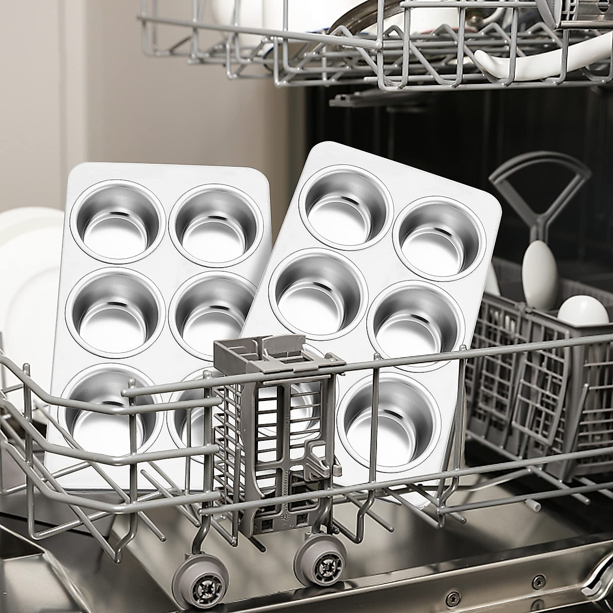 LIANYU Muffin Cupcake Pan Set of 2, Nonstick Muffin Pans Tin 6 Cups, Stainless Steel Dessert Muffin Top Pan Tray for Baking Oven, & Dishwasher Safe