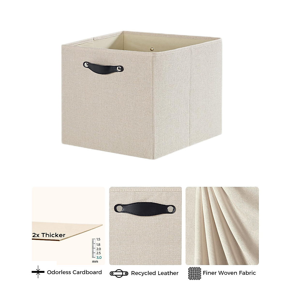 FABINADO Cubes Storage Organizers - Fabric Foldable Bins, 13x15 Inch Kallax Cubby Bins with Dual Handles, Candlelit Beige, 4 Pack