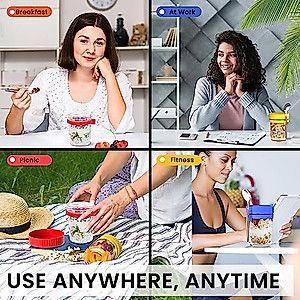 MADEHOME Set of 4 Premium Overnight Oats Containers with Lids, Mason Jars 16 oz with lids, Glass Meal Prep Containers, Large Mason Jars, Meal Prep Container Microwave Safe, Yogurt Containers with Lids