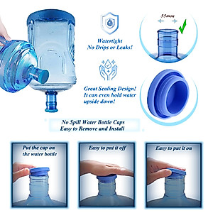 5 Gallon Water Jug Caps Reusable, Fit 55mm bottle openings, Anti-Splash, No-Spill, Leak Proof and Air Tight, 4 Pack