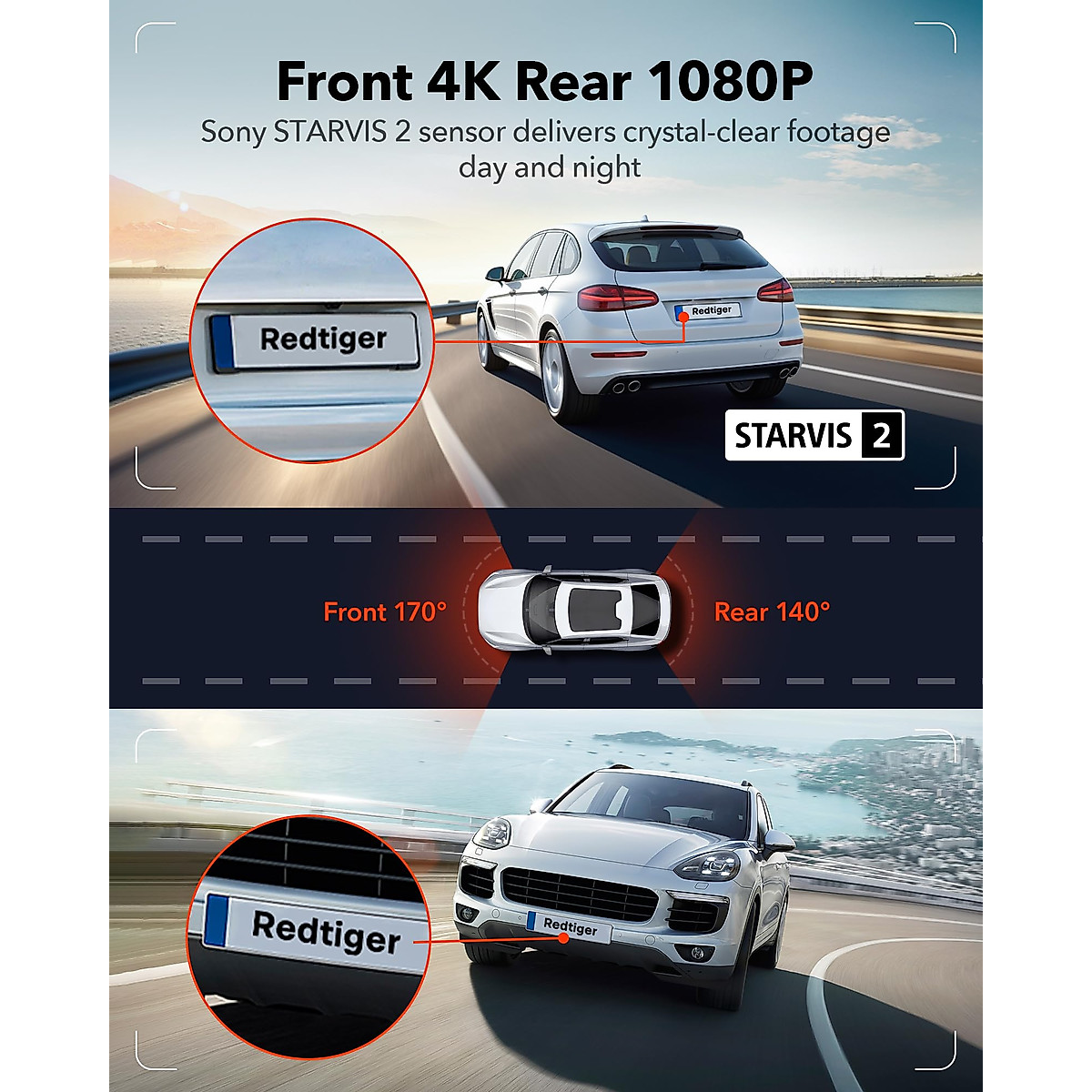 REDTIGER 4K Dash Cam Front and Rear, Touch Screen 3.18 Inch, Voice Control, 5.8GHz WiFi Car Dash Camera with 64GB Card, GPS, UHD 2160P Night Vision, WDR, Emergency Lock, Parking Monitor (F7N Touch)