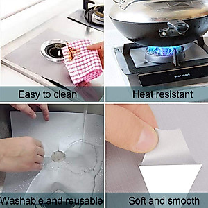 KICNIC Square Stove Burner Covers 10 Pcs, Non-stick Gas Range Protectors Liners, 10.6 x10.6 in, Silver Stovetop Covers, 0.2mm