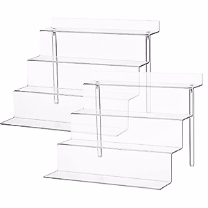 ihomecooker Acrylic Stands for Display,4 Tier Clear Cupcakes Perfumes Cologne Funko Pop Figurines Display Stand Risers Shelf for Decoration and Organizer(2pack,12 x 9 INCH)