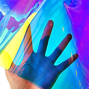 XHT 0.4mm Holographic Transparent Film Mirror Laser Iridescent TPU Vinyl Waterproof Material for DIY Hair Bows Sewing Patchwork (Iridescent-0.4mm)