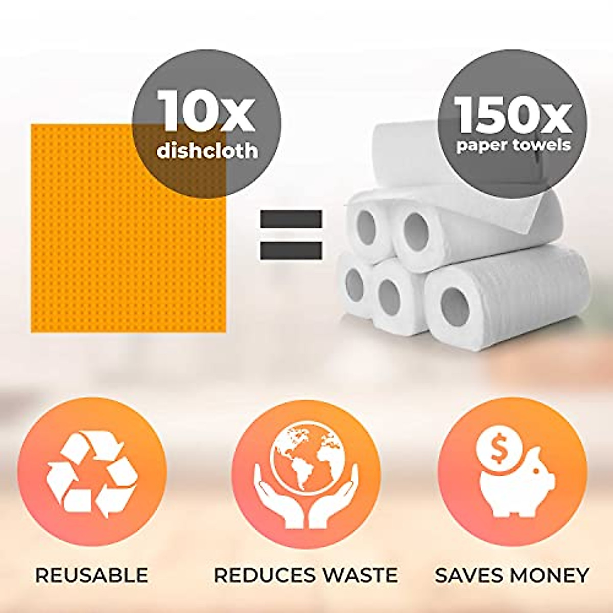 Mueller Ultra-Absorbent Reusable Swedish Dishcloth, Cellulose Sponge Cloths, Extra Durable 10-Pack Hand Towel, Eco-Friendly and Hypoallergenic Cleaning Dish Cloths for Kitchen, Orange