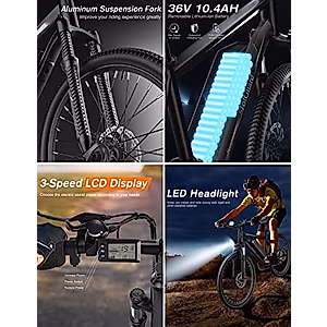 TotGuard Electric Bike, Electric Bike for Adults 26'' Ebike with 350W Motor, 19.8MPH Electric Mountain Bike with Lockable Suspension Fork, Removable 36V/10.4Ah Battery, Professional 21 Speed Gears