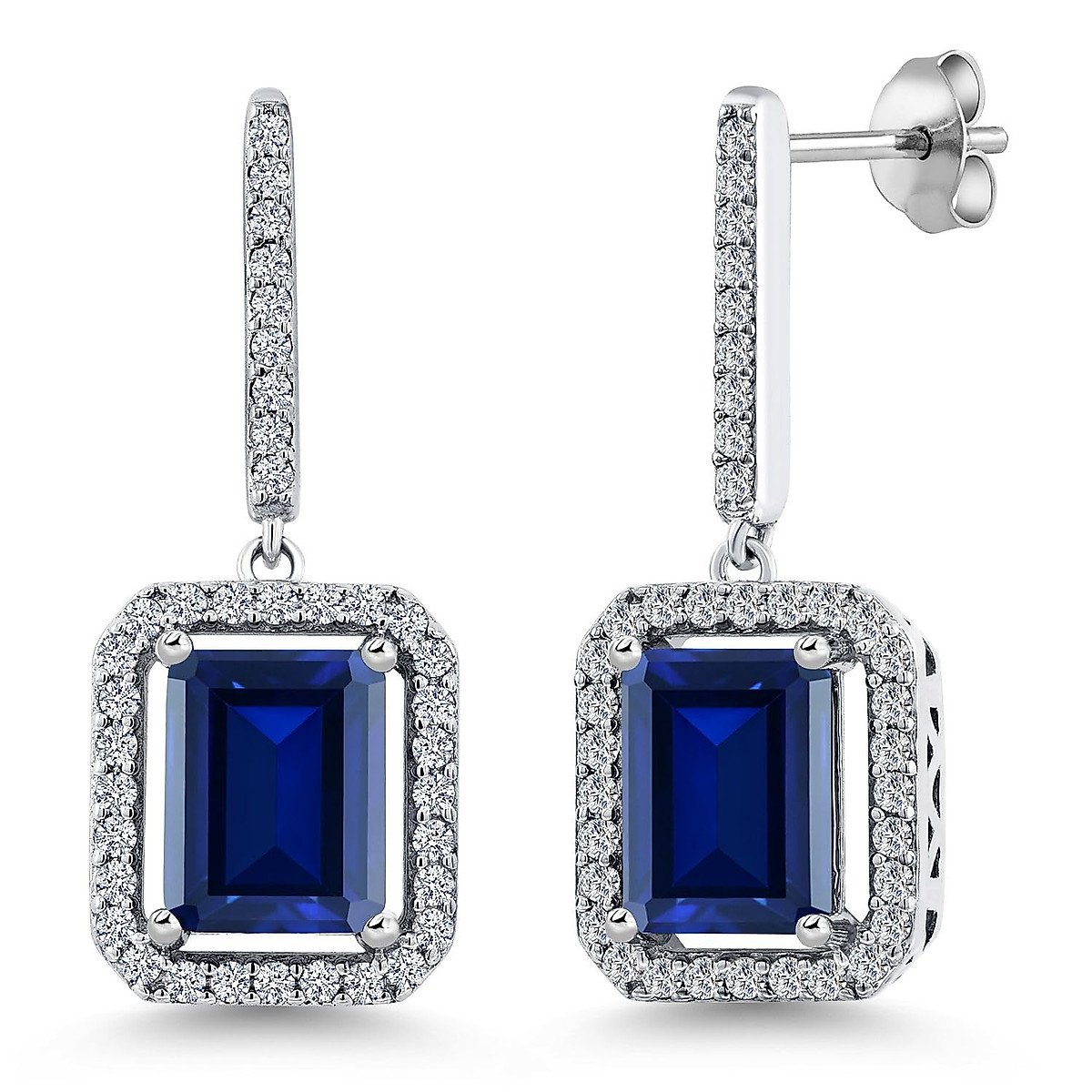 Gem Stone King 925 Sterling Silver Gemstone Birthstone Earrings | Emerald Cut 9X7MM | Drop Dangle Earrings for Women