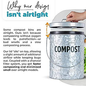 Kitchen Compost Bin by Saratoga Home - 1.3 Gal/5L Metal Compost Bucket for Kitchen Countertop, Kitchen Composter, Countertop Compost Bin, Compost Bin Kitchen, Kitchen Compost Bin Countertop, Silver