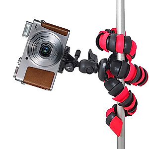 12" Inch Flexible Tripod w/Flexible Wrappable Disc Legs Red & Black, Quick Release Plate, and Bubble Level + eCostConnection Microfiber Cleaning Cloth