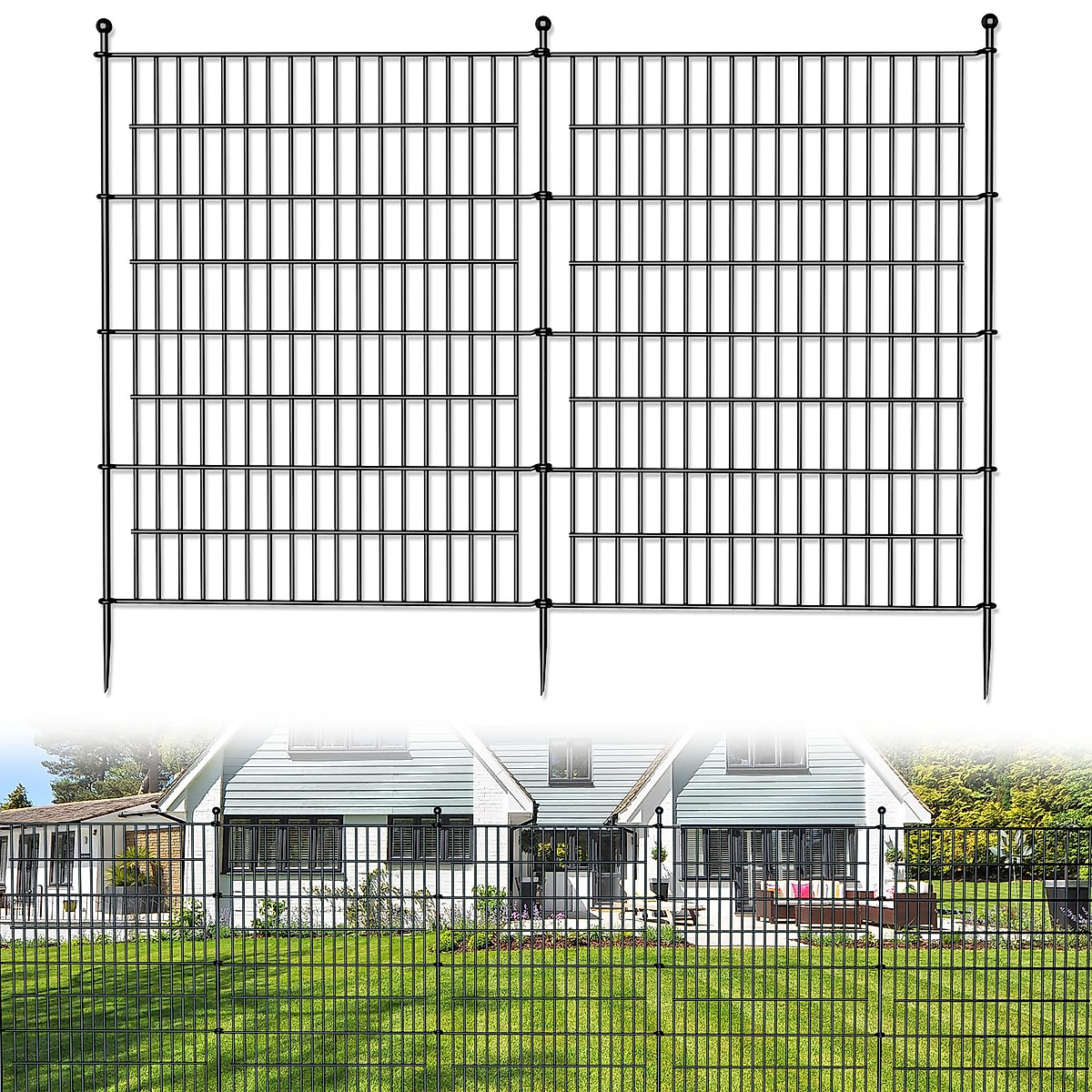 5 Panels No Dig Decorative Outdoor Garden Fence for Yard, 40 in(H) X 11.8 ft(L) Animal Barrier Fencing Rustproof Metal Wire Panel Border for Dog, Rabbits, and Patio Temporary Ground Stakes