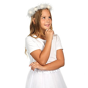 Funcredible White Light up Feathered Angel Halo Headband - Halloween Costumes - Angel Costume for Women, Men and Kids