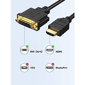 CableCreation HDMI to DVI Short Cable 0.5ft, Bi-Directional DVI-I (24+5) Female to HDMI Male Adapter 1080P DVI to HDMI Converter Compatible with Xbox, PC, TV Box, PS5, Blue-ray, Switch