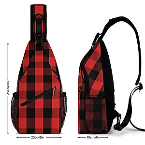 Red-Black-Lumberjack-Buffalo-Plaid Sling Bag Crossbody Shoulder Chest Bags Print Backpack Travel Daypack for Women Men