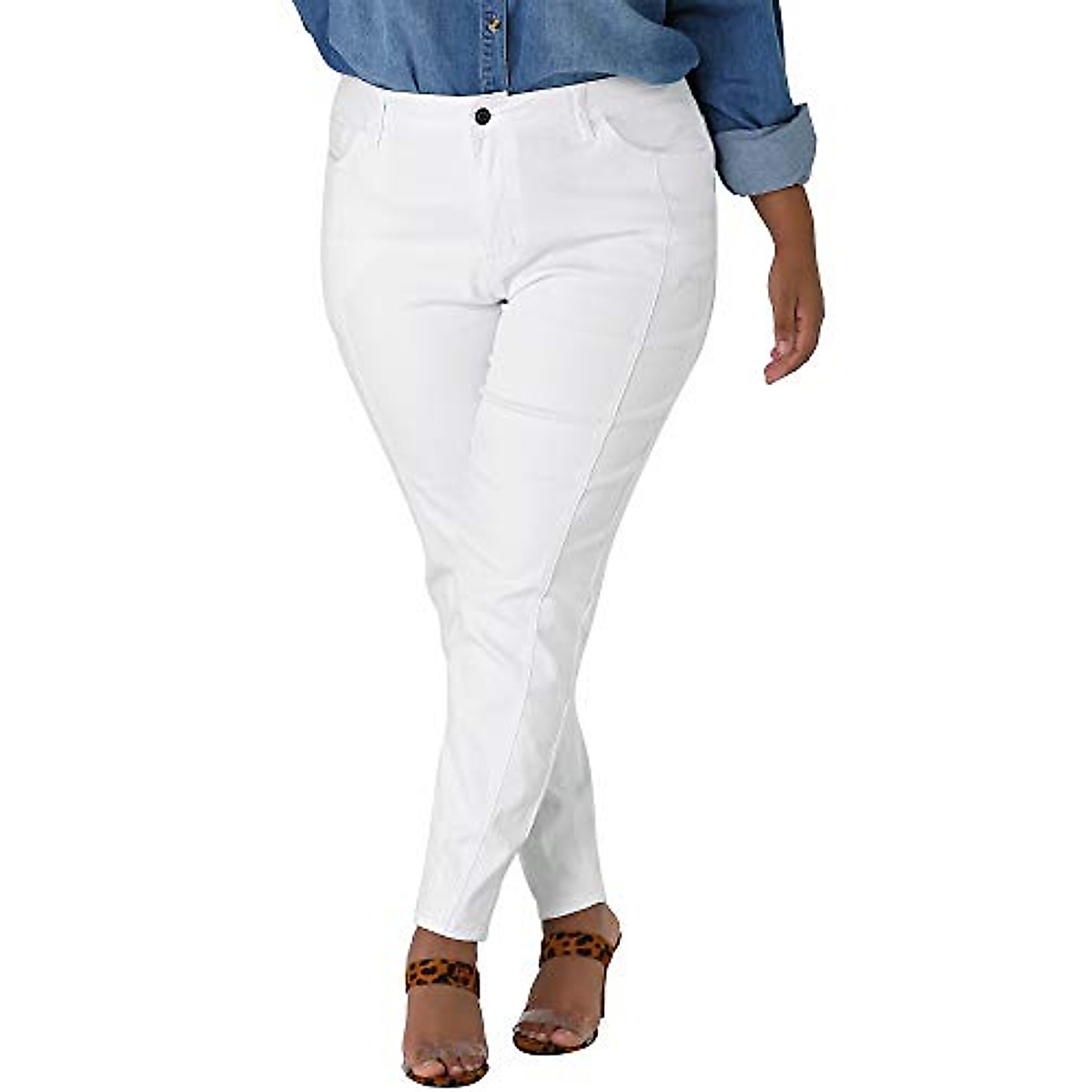Agnes Orinda Women's Plus Size Mid Rise Stretch Washed Skinny Jeans, Casual Denim Jean Jeggings 2X White