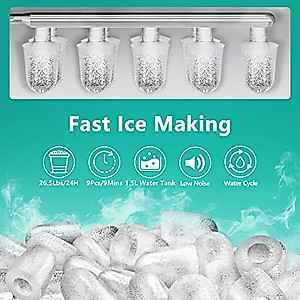KUMIO Ice Makers Countertop, 9 Bullet Ice in 6-9 Mins with Ice Scoop and Basket, 26.5 Lbs per Day, Portable Ice Maker for Home Office Camping Party RV, Blue