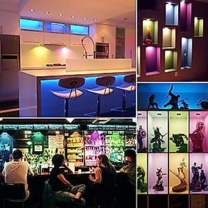 UYICOO Under Cabinet Lights, Puck Lights with Remote Battery Closet Lights Wireless Color Changing Dimmable Lighting, 3500K Led Stick on Lights with Timing, Under Counter Lights for Display Cabinet