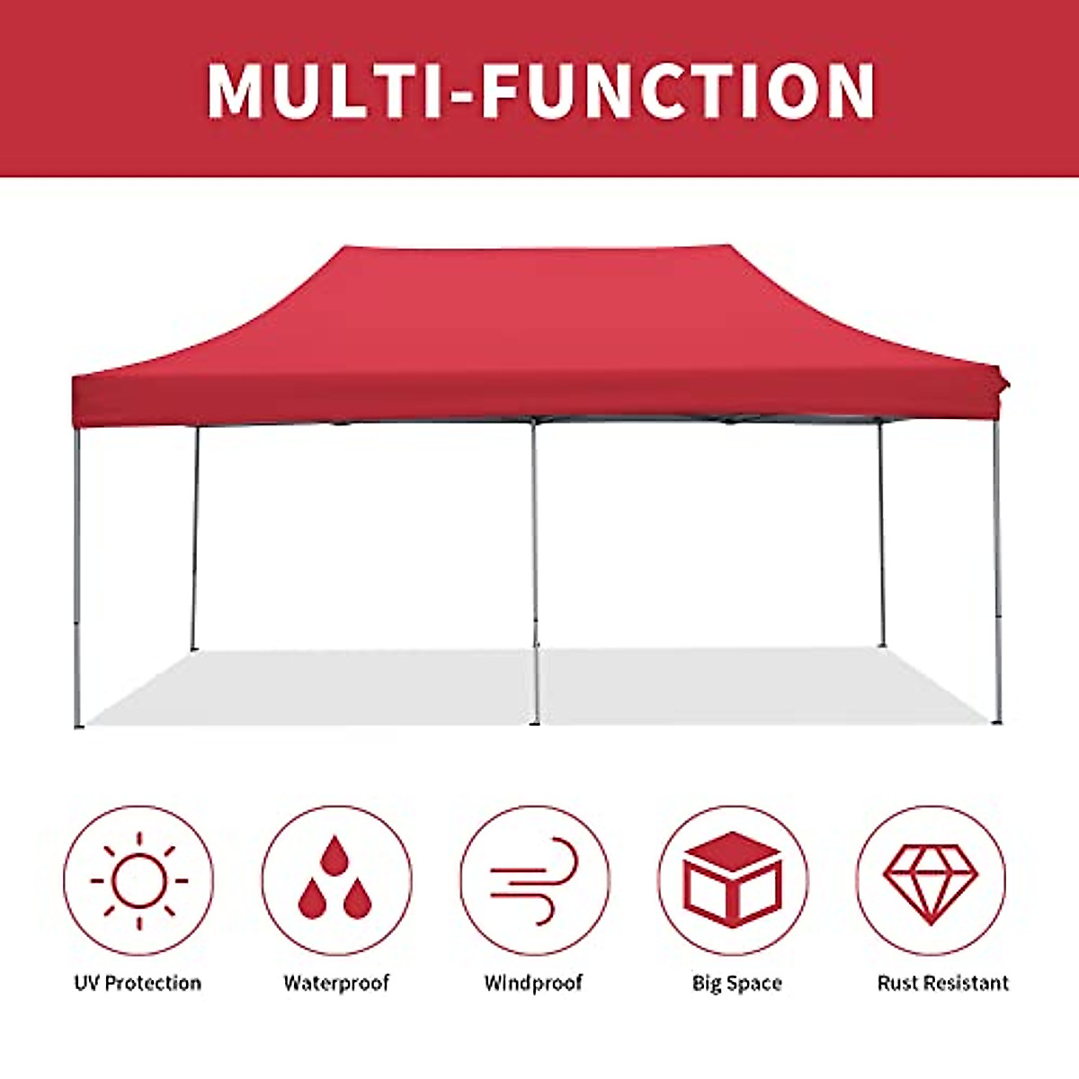 10 FT X 10 FT Double Hardtop Gazebo Galvanized Steel Outdoor Patio Gazebo Aluminum Frame Double Vented Roof Pergolas with Curtains (Red)