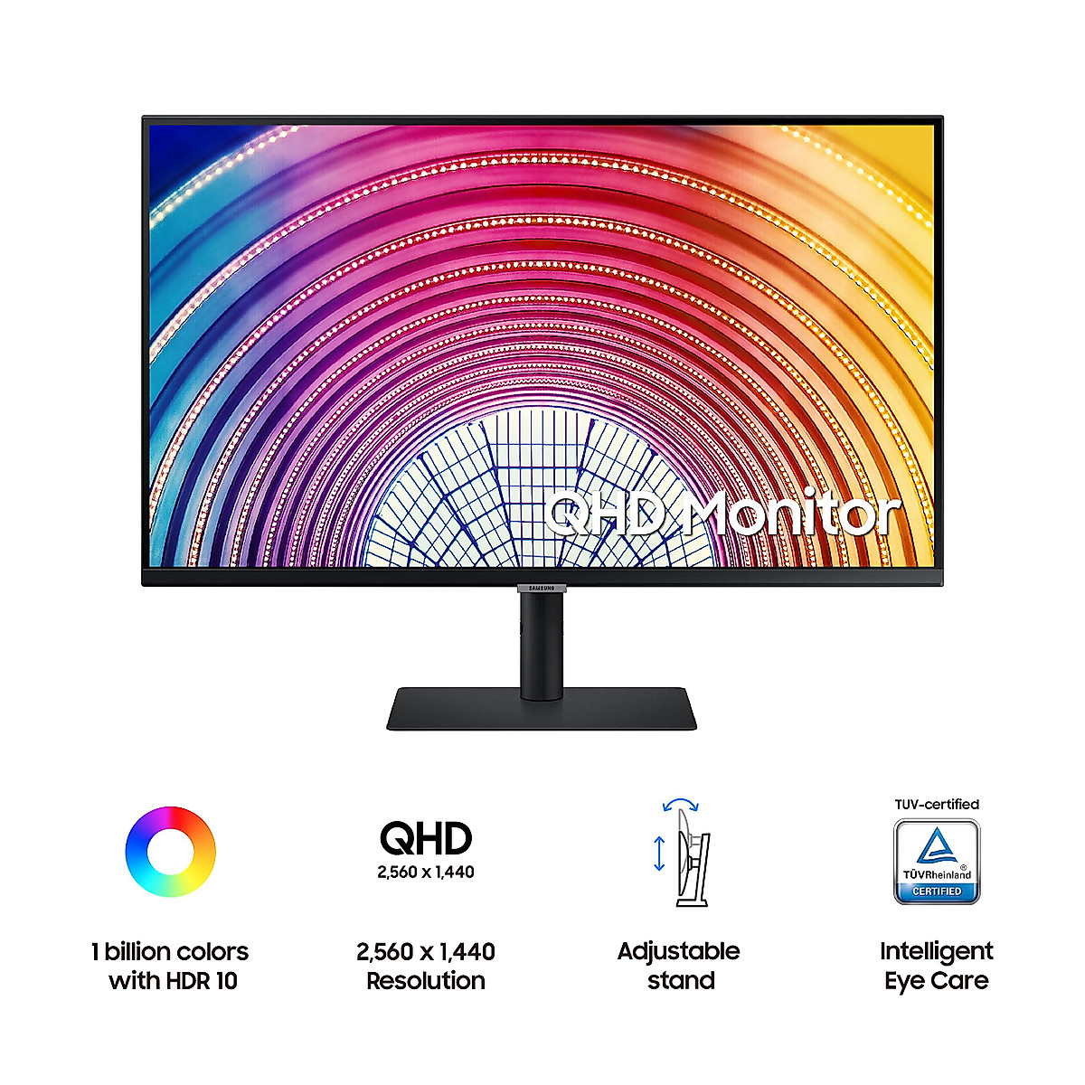 SAMSUNG 32 Inches S60A Series QHD (2560x1440) Computer Monitor, 75Hz, HDMI, Display Port, HDR10 (1 Billion Colors), Height Adjustable Stand, TUV-Certified Intelligent Eye Care (LS32A600NWNXGO)