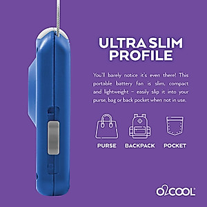 O2COOL Battery Powered Deluxe Necklace Fan For Personal Cooling With Adjustable Lanyard (Blue) 2 Pack