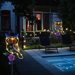 Siegaoo Owl Decorative Solar Light Garden Decor Landscape Path Lights for Outside Yard Patio 41.5" Waterproof Pathway Lawn Art Outdoor Figurine Light Solar Powered Garden Stakes Birthday Present Gift