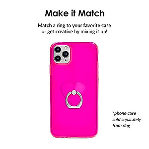Velvet Caviar Cell Phone Ring Holder - Finger Ring & Stand - Improves Phone Grip Compatible with iPhone, Galaxy and Most Smartphones (Neon Pink Heart)