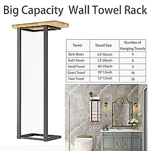 Towel Racks for Bathroom, Towel Rack Holder Wall Mounted Towel Storage, Homeiju Metal Towel Holder with Bamboo Shelf, Wall Towel Storage Rack Shelf for Rolled Towels, Black