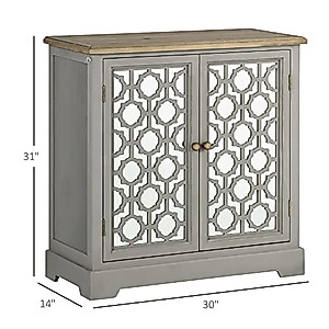 HOMCOM Farmhouse Sideboard Buffet Cabinet, Kitchen Storage Cabinet, Accent Cabinet with Double Glass Doors and Solid Wood Countertop for Kitchen, Living Room, Gray