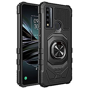 SpyCase Case for Alcatel TCL 20 XE with Tempered Glass Screen Protector [Magnetic Car Mount Ring Kickstand Holder] Full-Body Protective Cover [Military Grade] Case - Black