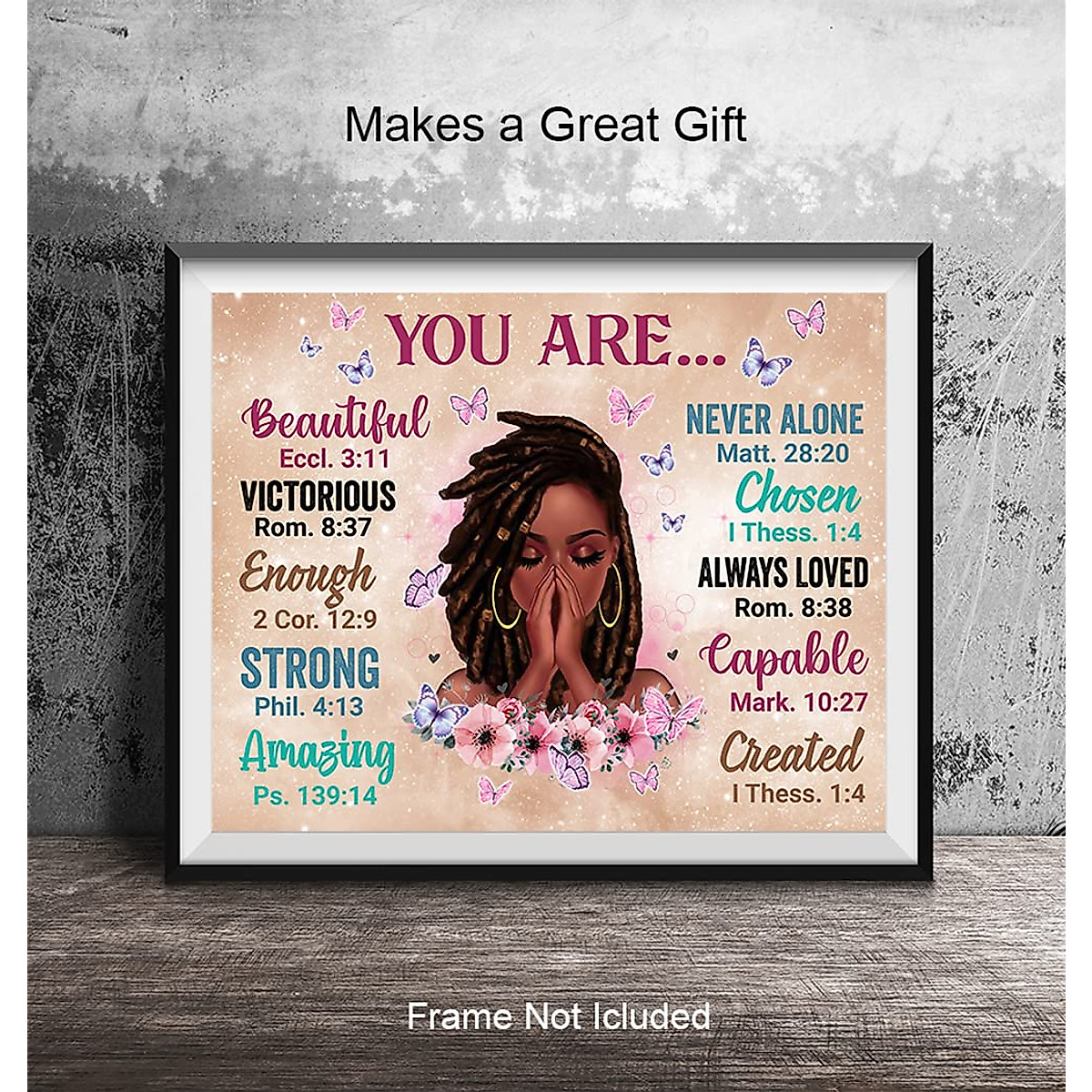African American Wall Art - Christian Gifts for Women, African Americans, Black women - Inspiration Black Art - spiritual Scripture Christian Wall Decor- Black Girl Magic Poster - Bible Verse Wall Art