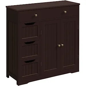 Yaheetech Bathroom Floor Cabinet, Large Storage Space Wooden Organizer with 1 Big Drawer, 3 Small Drawers & 2 Doors, Free-Standing Cupboard for Kitchen/Living Room/Bathroom Use, Espresso