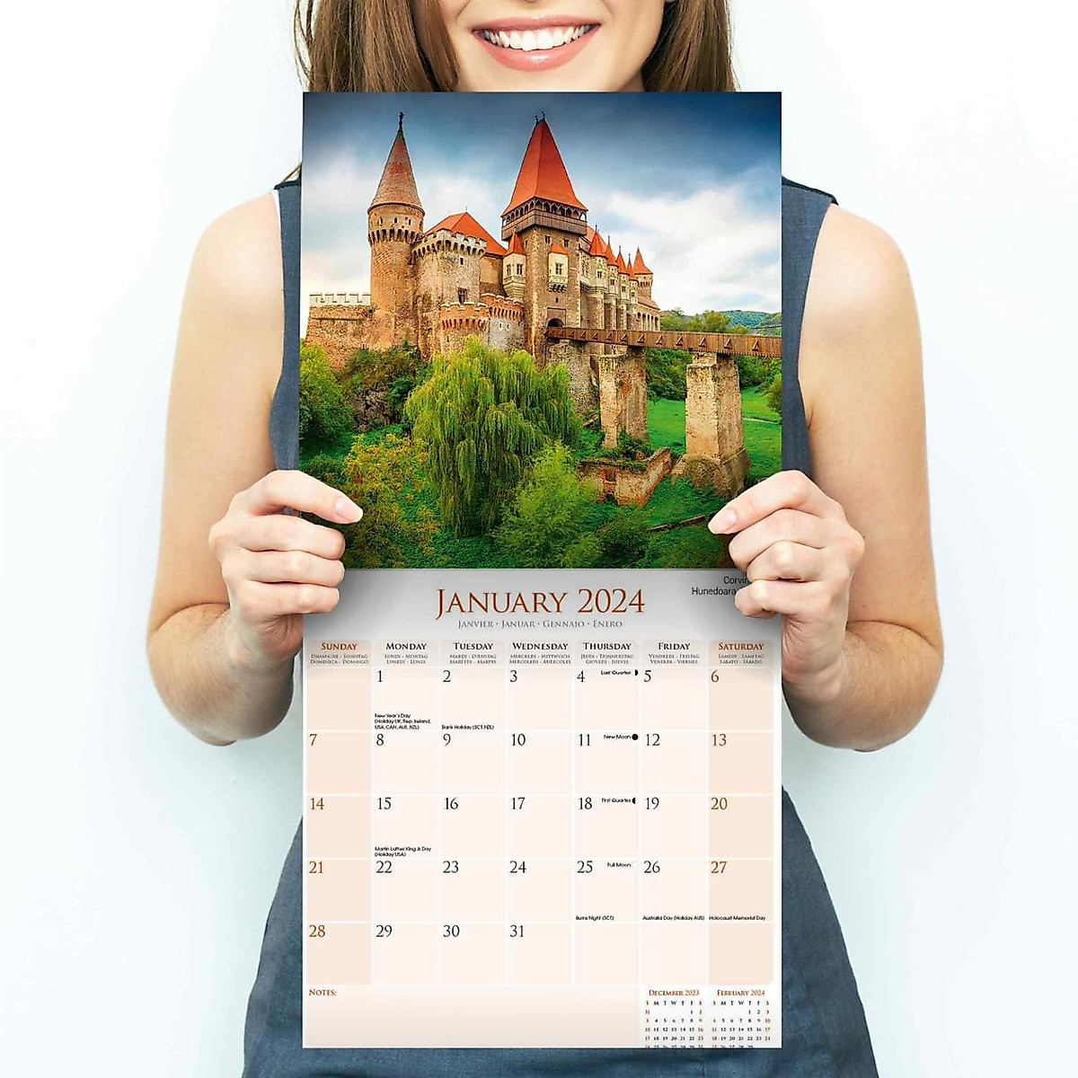 2023 2024 Castles Monthly Wall Calendar - Travel Calendar - 12 x 24 Open - Thick No-Bleed Paper - Giftable - Academic Teacher's Planner Calendar Organizing & Planning Calendar