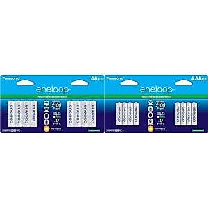 Panasonic Eneloop AA and AAA 2100 Cycle Ni-MH Pre-Charged Rechargeable Batteries Bundle (16 Pack of Each)