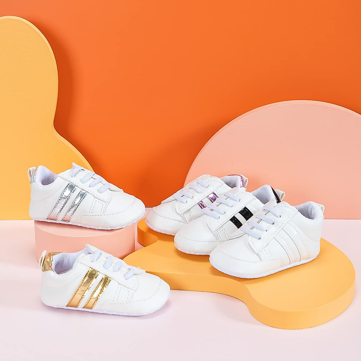 KIDSUN Infant Baby Boys Girls Sneaker Leather Soft Sole Anti-Slip Newborn Toddler White Casual Shoes First Walker Crib Shoes