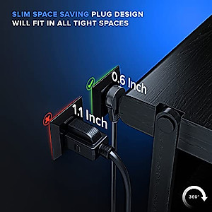 Maximm Cable 1 Ft 360° Rotating Flat Plug Extension Cord/Wire, 16 AWG Multi 3 Outlet Extension Wire, 3 Prong Grounded Wire - Black - UL Certified