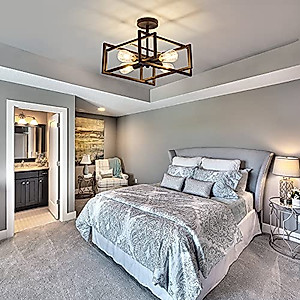 ZGLAOJT 4-Lights Close to Ceiling Light，Black Light Fixture Industrial Flush Mount Ceiling Light ，Farmhouse Chandelier Lighting for Kitchen Island Dining Room Bedroom Foyer Hallway