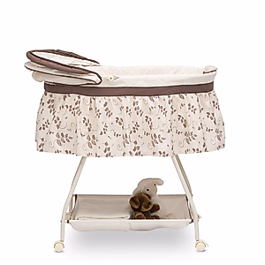 Delta Children Deluxe Sweet Beginnings Bedside Bassinet - Portable Crib with Lights and Sounds, Falling Leaves