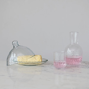 Creative Co-Op Glass Cloche and Hobnail Edge Tray, Clear