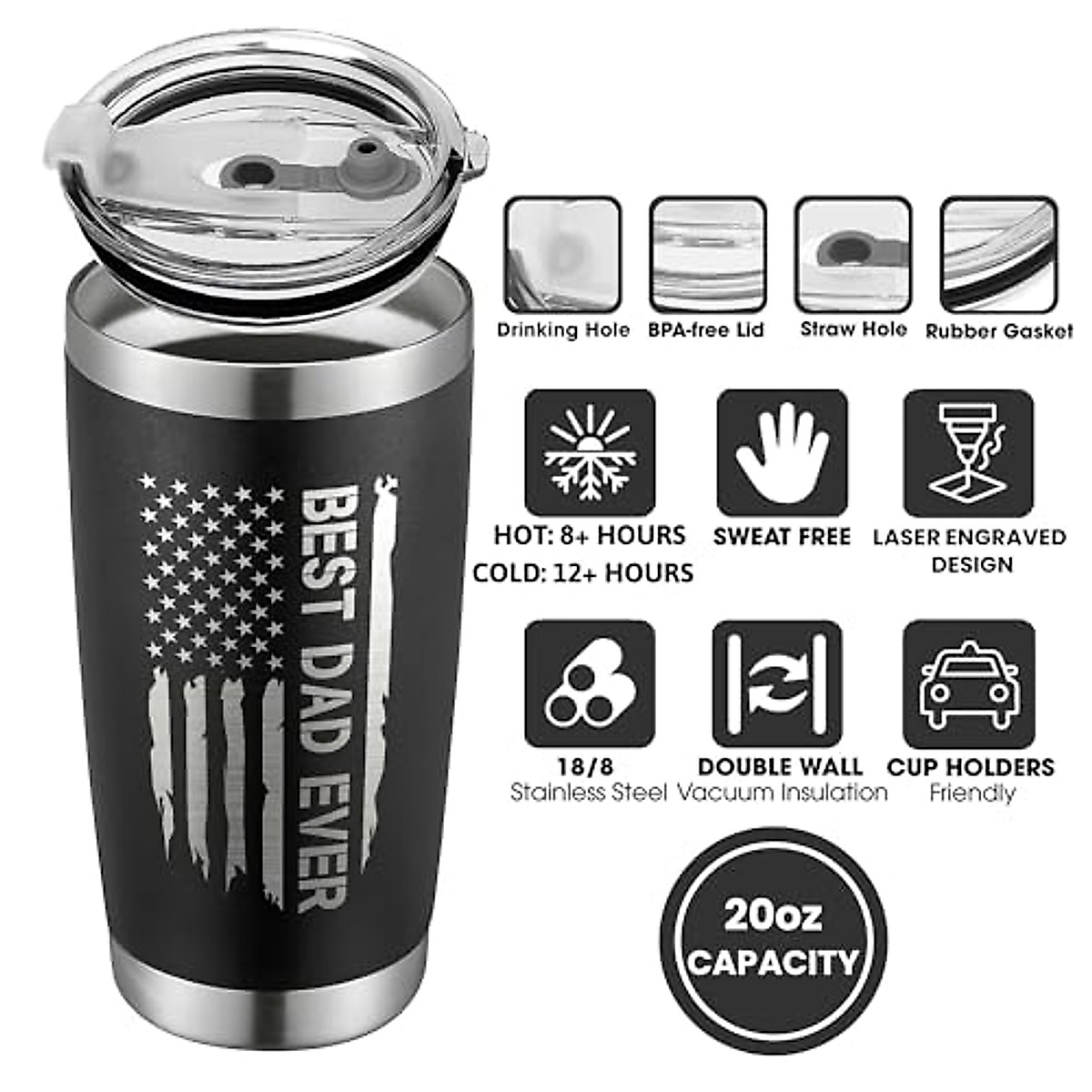 Gifts for Dad from Daughter, Son - Dad Gifts - Dad Christmas Gifts from Daughter, Christmas Gifts for Dads, Christmas Presents for Dad, Christmas for Dad - Birthday Gifts for Dad - 20 Oz Tumbler