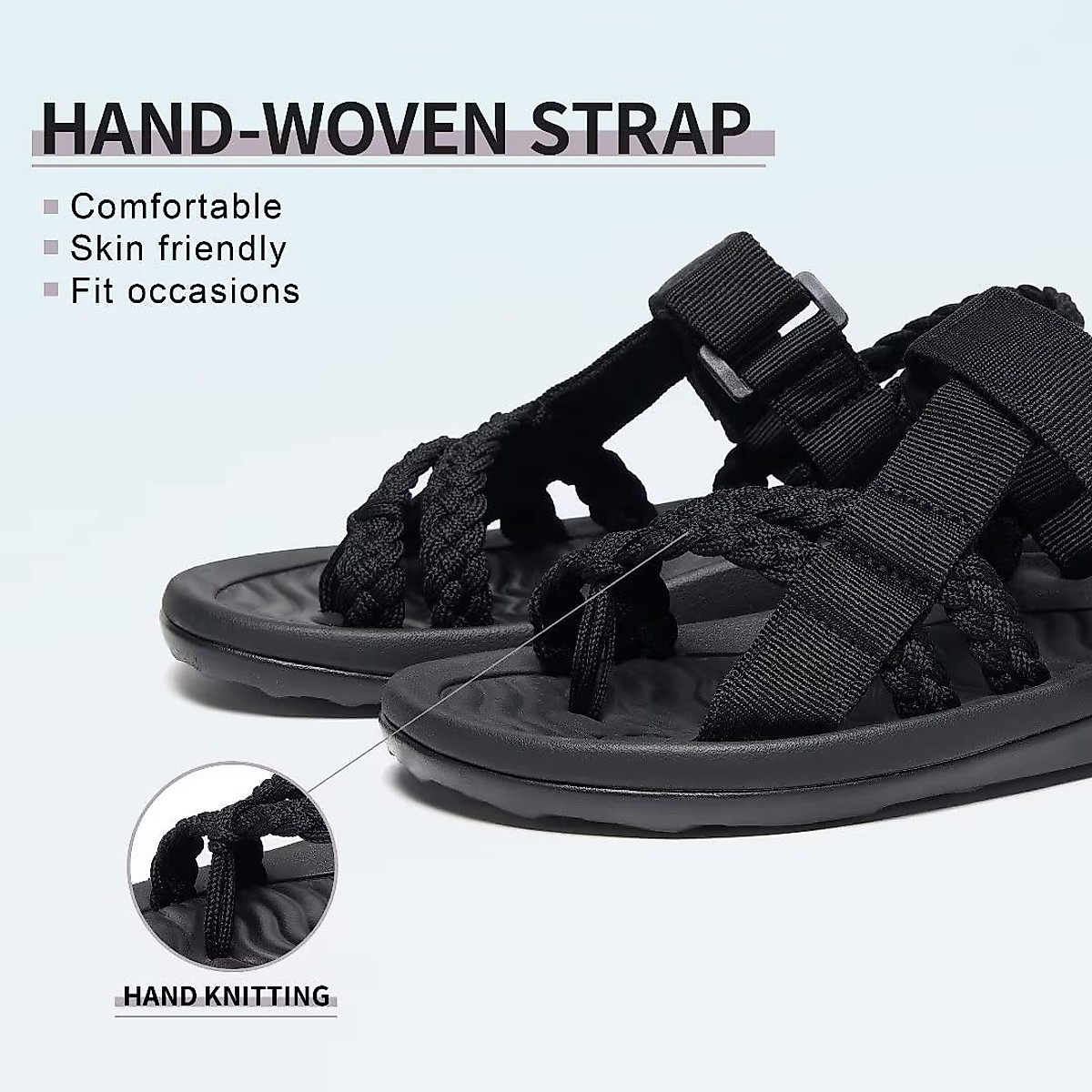 MEGNYA Comfortable Flip Flop Sandals for Ladies, Lightweight and Non Slip Rubber Hiking Sandals for Adventure, Arch Support Sandals with Hook and Loop Comfy Straps Black Size 10