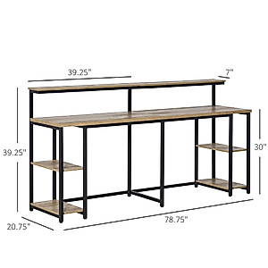 HOMCOM 78.75 Inches Double Computer Desk for Two Person, Extra Long Home Office Desk with Monitor Shelf and CPU Stand, Brown